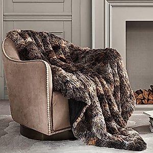 Bedfolks Faux Fur Throw Blanket - Fuzzy Plush Soft Sherpa Fleece Blanket, Fluffy Cozy Throw Blankets for Couch, Sofa, Bed, Tie Dye Black Thick Comfy Blankets and Throws, 50 x 60 inches