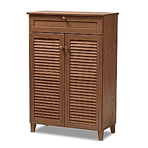 Baxton Studio Coolidge Wood 5-Shelf and Drawer Shoe Cabinet in Walnut Brown