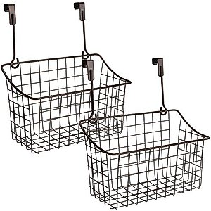 Nicunom 2 Pack Grid Storage Baskets with Hooks, Over Cabinet Door Organizer, Wire Basket Hanging Storage Organizer Steel Wire Sink Organization for Kitchen & Bathroom, Holds Shampoo, Body Wash, Bronze