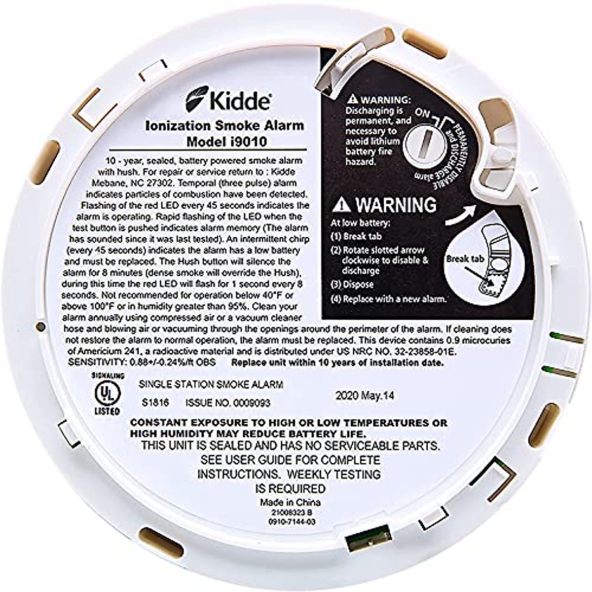 Kidde Smoke Detector, 10-Year Battery, LED Indicators, Replacement Alert, Test-Reset Button, 2 Pack