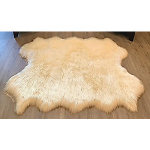 LAMBZY Faux Sheepskin Super Soft Hypoallergenic Silky Shag Rug for Living Room, Kids Room, Sofa (Quarto 4 Pelts 4'x6', Cream)