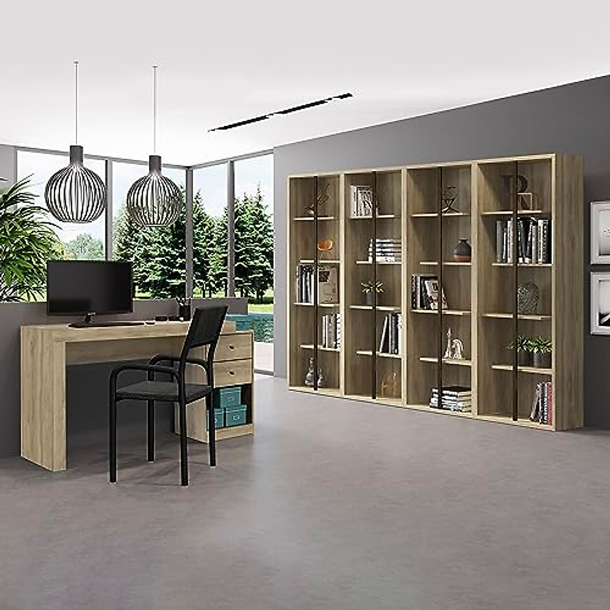 Techni Mobili Expandable Desk with Storage Drawers & Open Shelf - Expands from 47 Inch to 57 Inch - Pine Computer Desk with Printer Space - Modern Home Office Table with Drawers Blanco Collection