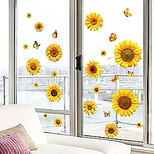 56Pcs Sunflower Butterfly Sticker Sunflower Stickers for Walls Car Sunflower Decorations for Room Yellow Flowers Wall Decor Wall Decor Living Room Stickers for Window