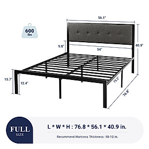 Allewie Full Size Bed Frame with Upholstered Button Tufted Headboard, Platform Bed Frame with 12.4" Underbed Storage, No Box Spring Needed,Noise Free, Easy Assembly, Dark Grey