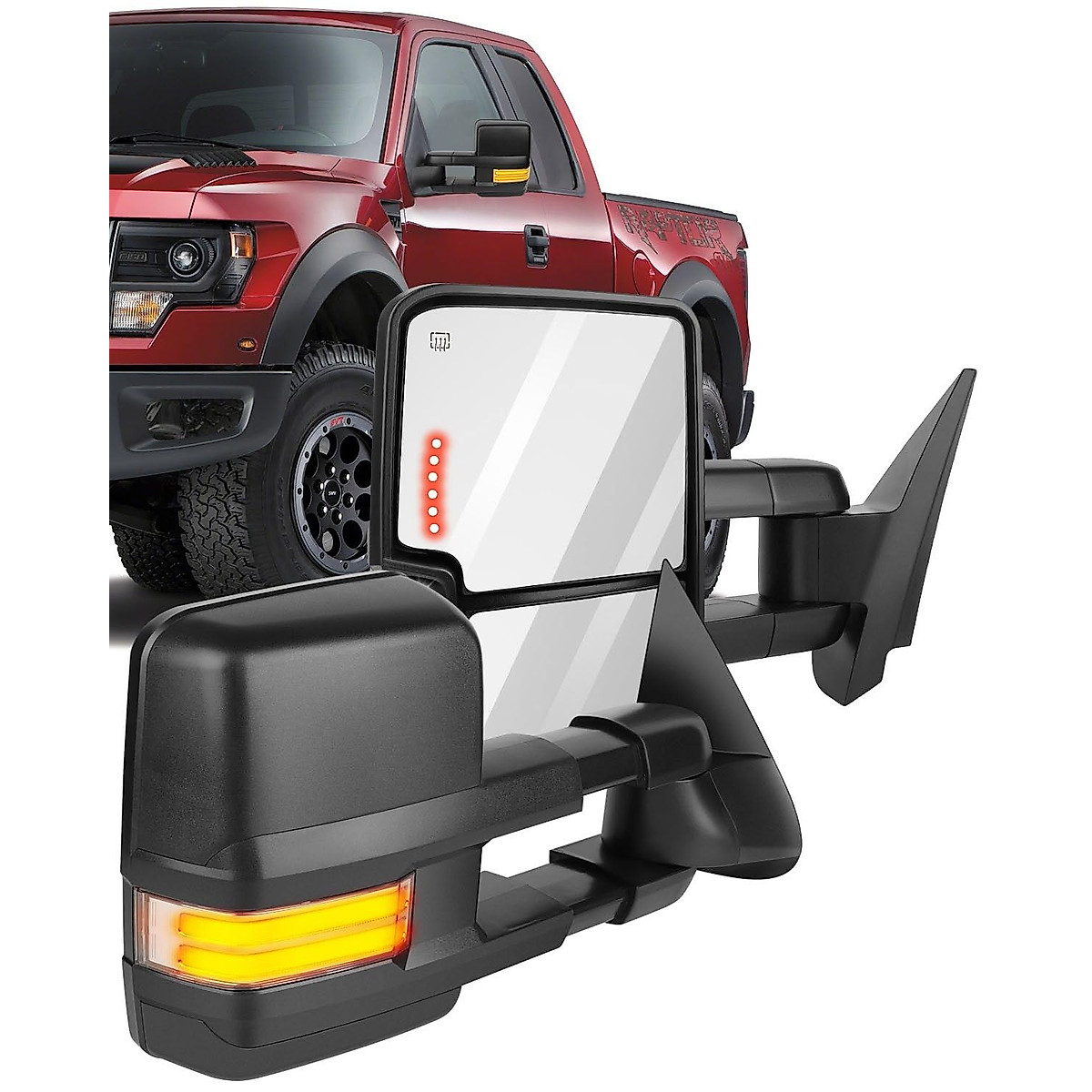 ECCPP Tow Mirrors Towing Mirrors Compatible with 1999-2002 for Chevy Silverado for GMC Sierra Pickup with Left Right Side Power Control Heat LED Turn Signal Running Clearance Light with Black Housing