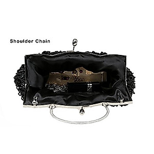 iToolai Satin Purse Evening Handbags Wedding Bag Beaded Sequins Clutch (Coffee)