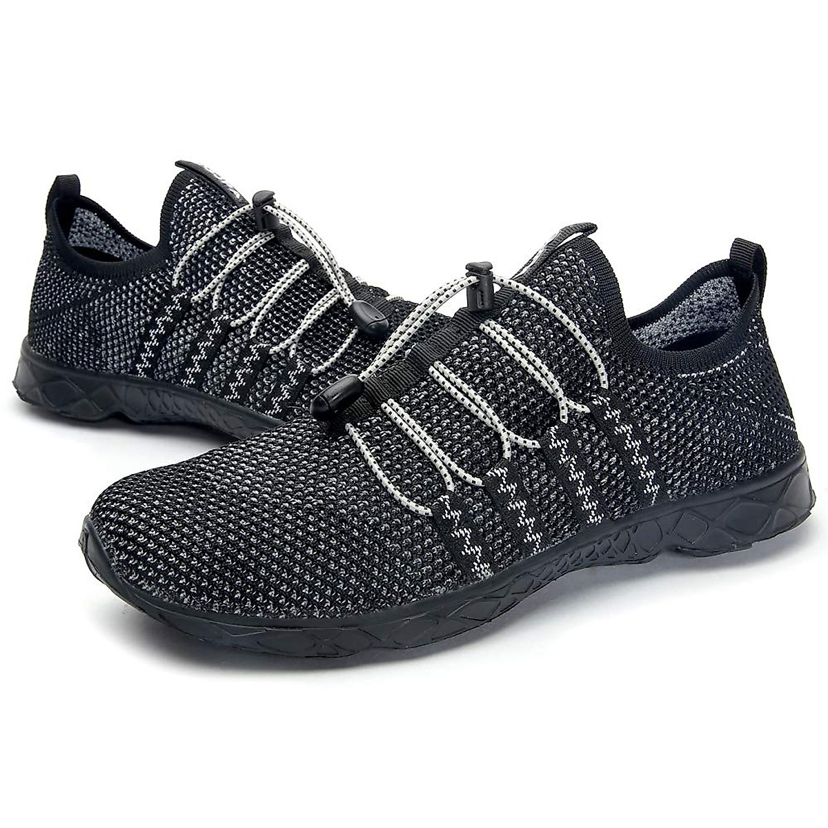 DLGJPA Men's Quick Drying Water Shoes for Beach or Water Sports Lightweight Slip On Walking Shoes Allblack 7