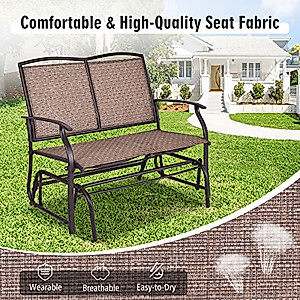 Tangkula 2-Person Patio Glider Bench, Outdoor Rocker Glider Loveseat Chair W/Heavy-Duty Steel Frame, Breathable Seat Fabric, Rocking Lounge Chair for Poolside, Garden, Backyard (Brown)