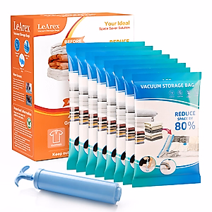 8 Pack Large Vacuum Storage Bags, Space Saver Vacuum Bags, Large Vacuum Seal Bags For Clothing, Clothes, Pillows, Comforters, Blankets, Bedding with Hand Pump