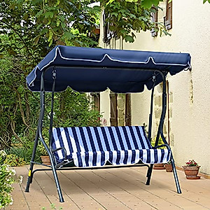 Outsunny 3-Person Porch Swing with Canopy, Patio Swing Chair, Outdoor Canopy Swing Bench with Adjustable Shade, Cushion and Steel Frame, Dark Blue