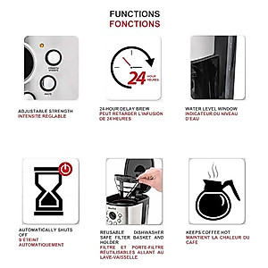 Starfrit 12-Cup Electric Drip Coffee Maker, 1.8 L, Black/Silver