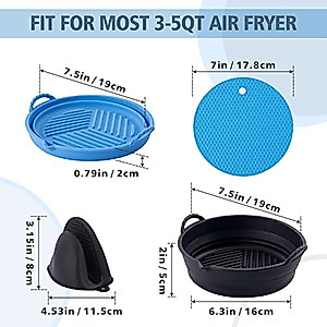 SiliconeWay Air Fryer Silicone Liners - 4PCS With 2 Foldable Air Fryer Liners, 1 Pair Silicone Oven Mitts,1 Silicone Mat And 1 Ebook- Collapsible Lip Design Heat Resistant Silicone Basket Pot