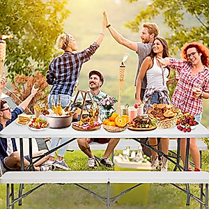 VINGLI 6 FT 3-Piece Portable Picnic Table Bench Set, Weather-Resistant Plastic Folding Camping Beer Table w/Carrying Handles, for Family Garden Patio Outdoor Activities Use, at Home and Commercial