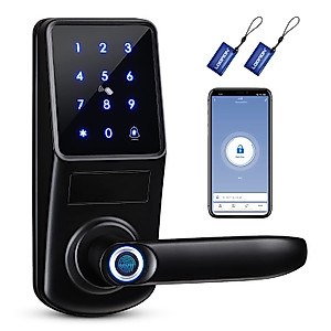 LOQRON Smart Fingerprint Door Lock, Security Keyless Entry Door Lock with Reversible Handle, Bluetooth Electronic Deadbolt Lock, App Control, Anti-Peep Digital Door Lock for Home Office - Black