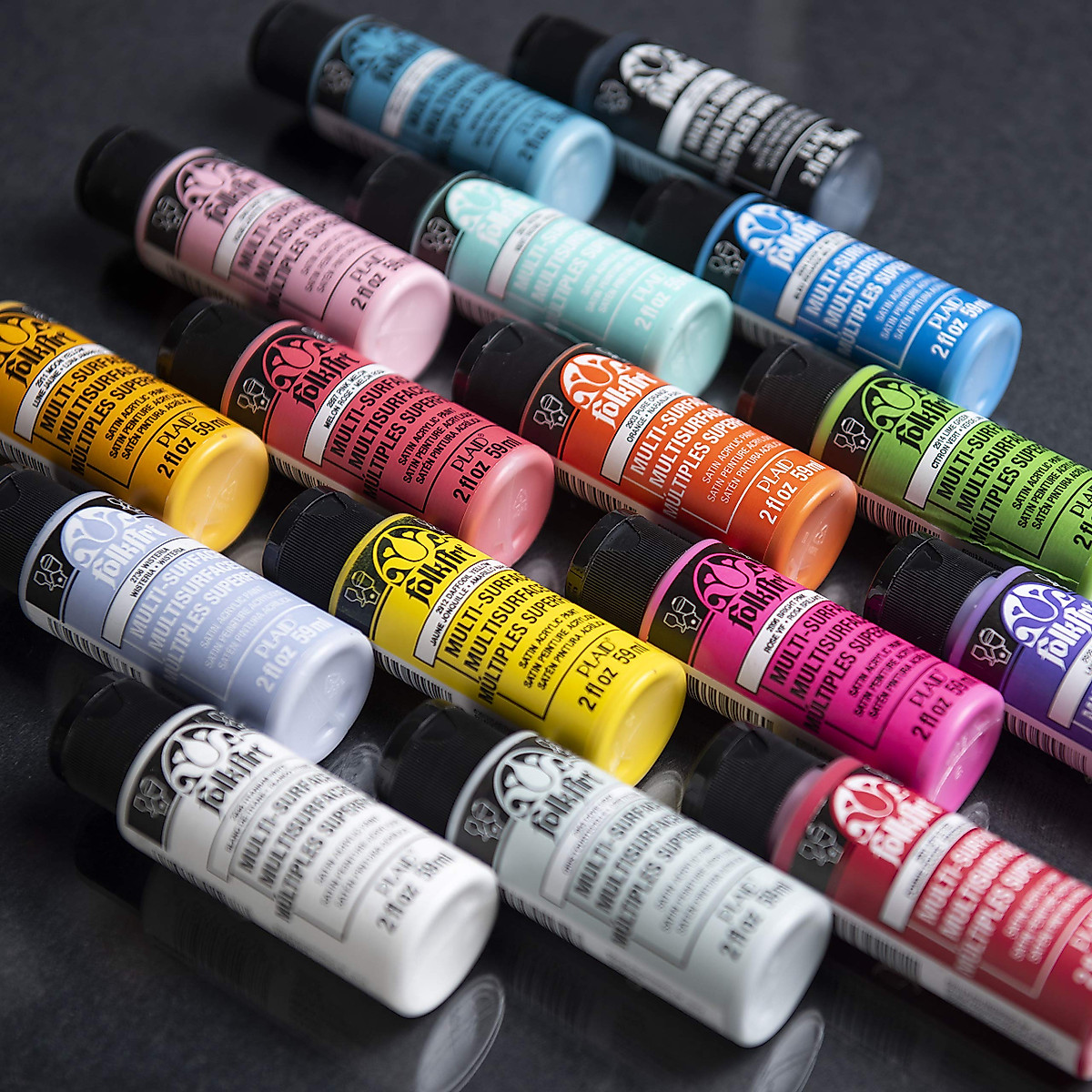 FolkArt 16 Piece Multi Surface Acrylic Craft Paint Set Formulated to be Non-Toxic that is Perfect for Beginners and Artists, Bright Colors Count, 2 Fl Oz (Pack of 16)