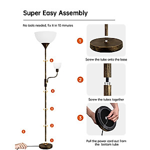BoostArea Floor Lamps for Living Room, Standing Lamp, 71" Torchiere Floor Lamp with Reading Lamp, 3 Way Switch, Corner Floor Lamps for Living Room/Bedroom, Rustic Bronze Floor Lamp(E26 Base, No Bulb)