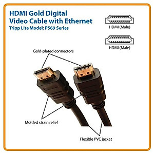 Tripp Lite High Speed HDMI Cable with Ethernet, Ultra HD 4K x 2K, Digital Video with Audio (M/M), 6-ft. (P569-006),Black