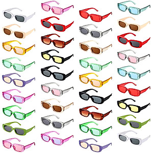 Ecally 36 Pairs Small Retro Rectangle Sunglasses Classic Vintage Square Glasses 90s Retro Sunglasses Trendy Sunglasses (Transparent Color)