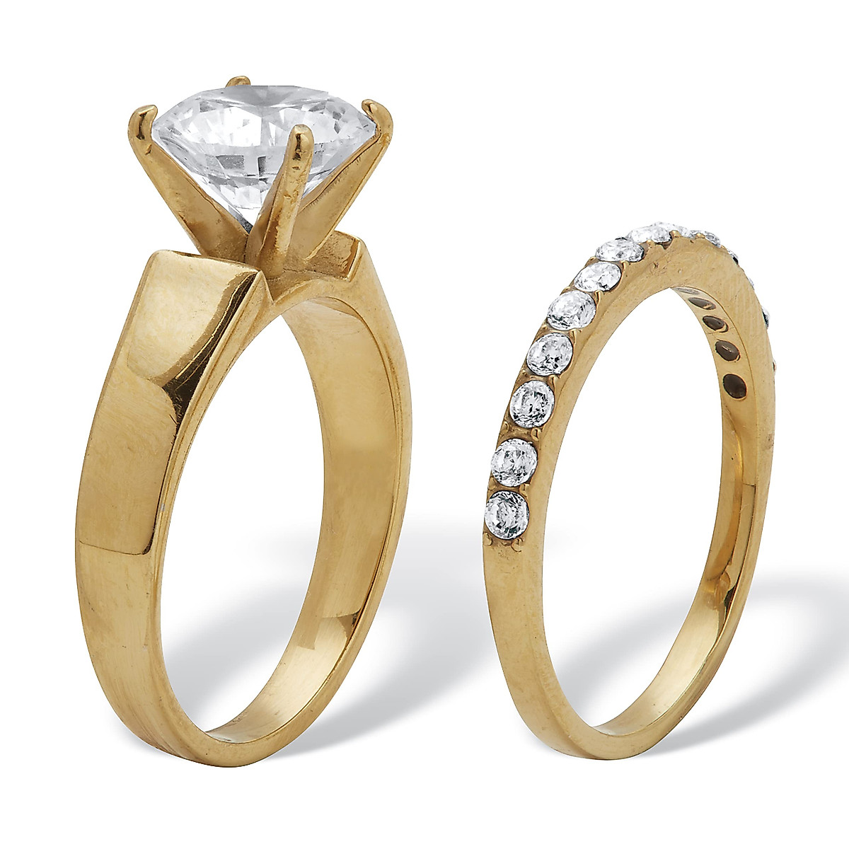 PalmBeach Yellow Gold Ion-Plated Stainless Steel Round Cubic Zirconia Bridal Ring Set Sizes 6-10 Size 7