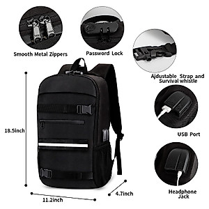 Simbow Skateboard Backpack, Laptop Backpack Rucksack w/ USB Charging Port,Anti-Theft Lock,Water Resistant,Fits up to 15.6-17Inch Laptop, for College School Business Travel Men Boy