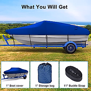 Vigorvan Heavy Duty Marine Grade Boat Cover, 12'-14' Trailerable, Fits V-Hull, Tri-Hull, Fishing, Runabout, Bass, Ski Boats, Waterproof, Anti-UV & Windproof, Blue