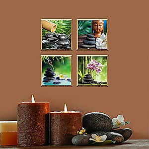 The Nisha 4 PC Pack Art Magic Pictures Peel and Stick 3D Vinyl Removable Wall Sticker Decals DIY Sticky Backsplash, Zen Garden Stone 4008