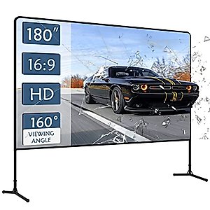 GT GETCO TECH Projector Screen and Stand, Huge Portable Projector Screen, 180 inch Wrinkle-Free Projection Screen, HD 4K Indoor Outdoor Projector Screen, Movie Screen for Home Theater Backyard Cinema