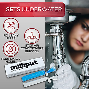 Milliput Plumbers Putty 10 Piece Set, Superfine White - with Sculpting Tools, Sanding Pad and Gloves - Ceramic Tile, Fiberglass Tub, Bath, Sink and Porcelain Repair Kit - 2 Part Epoxy Modeling Clay