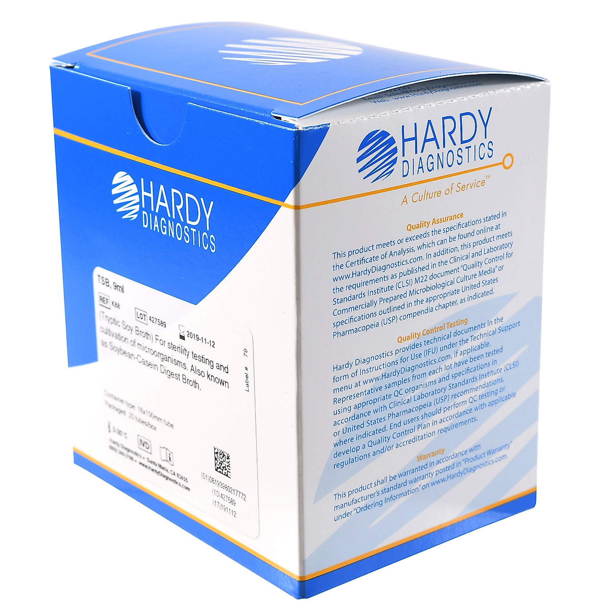 Tryptic Soy Broth (TSB), a General Growth Medium, 9 Milliliter Fill, 16x100mm Tube, Order by The Package of 20, by Hardy Diagnostics