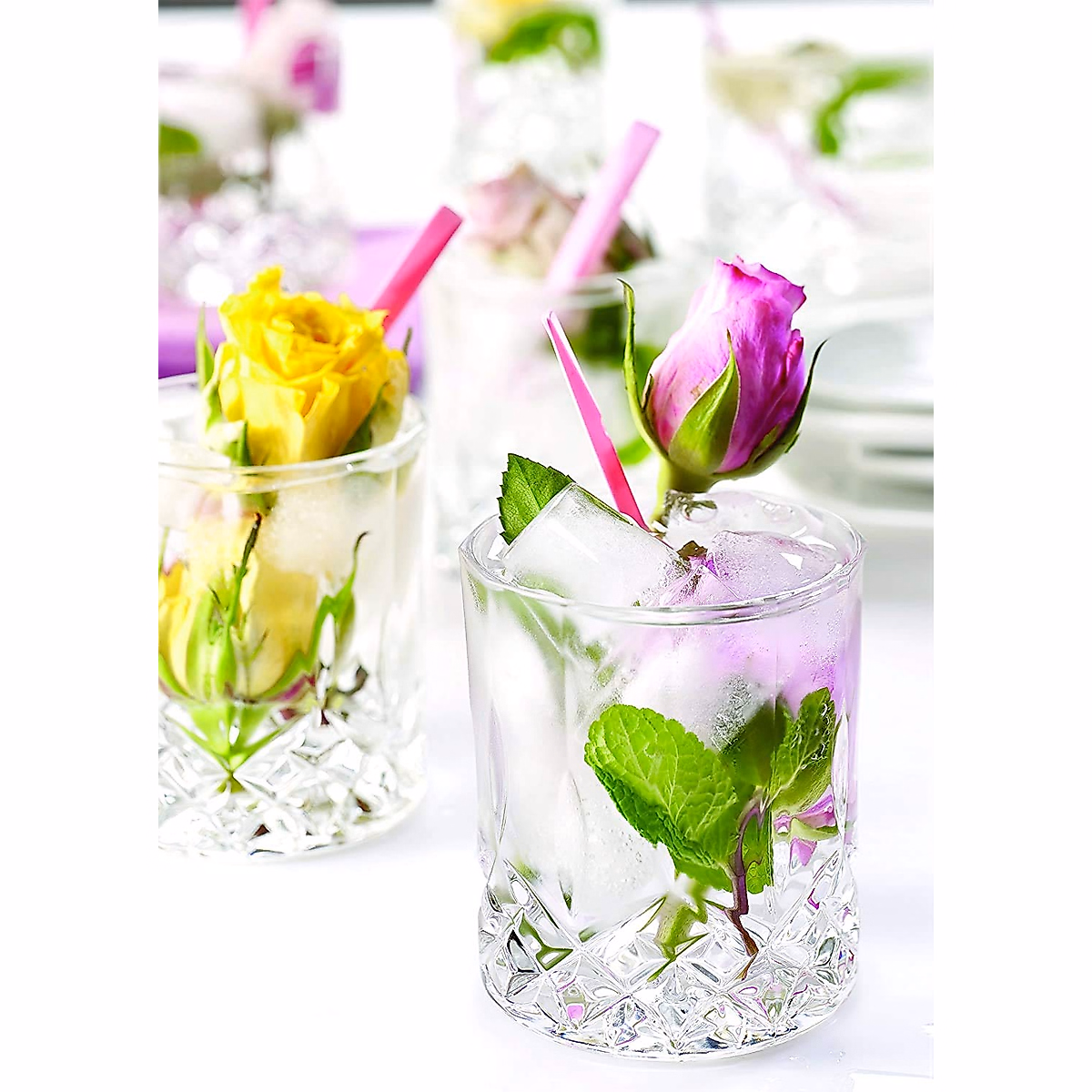 Le'raze Double Old Fashioned Glasses, Posh Crystal Collection, Perfect for serving scotch, whiskey or mixed drinks (Set of 6-11Oz DOF Glasses)