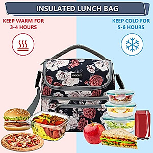 VASCHY Lunch Bag for Women, Insulated Lunch Box Leak-proof Cooler Bag in Dual Compartment Lunch Tote for Work 14 Cans Rose