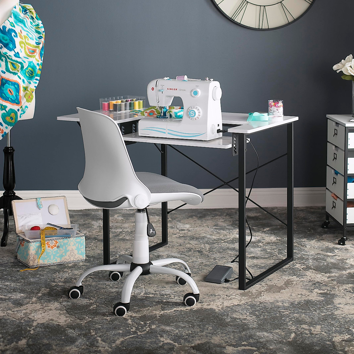 Calico Designs Back, Modern, Swivel, Office Contoured Folding Task Chair, White/Grey (18617)