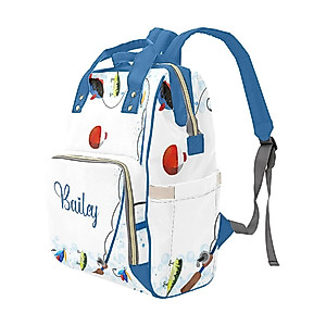 XOZOTY Funny Fishing Diaper Bags Backpack with Name Personalized Nursing Nappy Bag Travel Tote Bag Gifts
