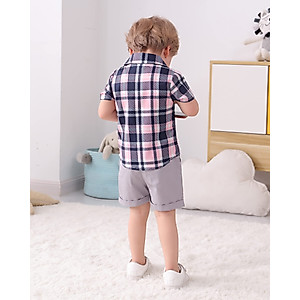 YUEMION Toddler Baby Boy Shorts Sets Outfit, Infant Kid Short Sleeve Shirt Top+shorts Suits