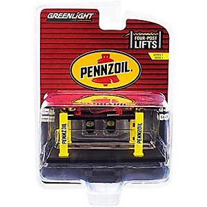 Adjustable Four-Post Lift Pennzoil Black and Yellow Four-Post Lifts Series 3 1/64 Diecast Model by Greenlight 16130 C