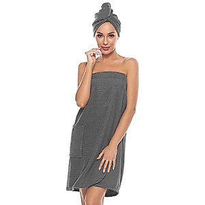 Kniffi Womens Wrap Towel Spa Wraps & Hair Towel Body Wrap Adjustable Closure Bathrobe Grey XL