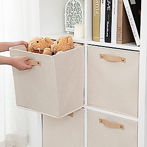 EvanColin Cube Storage Bins, Square Storage Cubes 13x13, Fabric Storage Cubes, 8 Pack Collapsible Storage Cube Bins for Shelves, Fabric Storage Bins for Home, Bedroom(Beige)