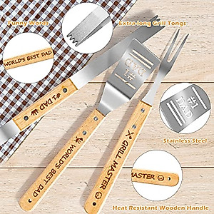 Haooryx 3PCS Father Grilling Tool BBQ Accessories Set World's Best Dad Stainless Steel Grilling Tong for Men Outdoor Camping Housewarming Party Gift Supplies Father's Day Dad's Birthday Present