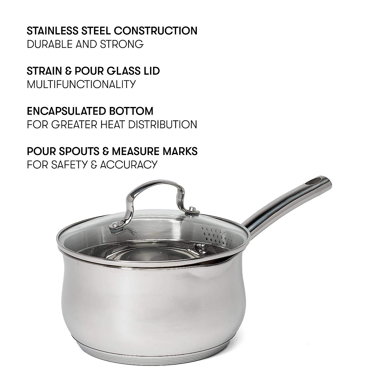 Cooking Light Stainless Steel Saucepan, Classic Belly Shape Cookware, Dishwasher and Oven Safe Pots and Pans, 3 Quart