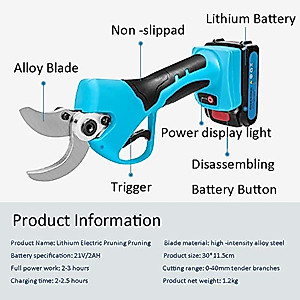 Vrseis Electric Pruning Shears for Garden Lithium Battery Powered Secateur 40mm/1.57 Inch Tree Branch Cutters Cordless Pruning Shears with Toolbox (Size : 4.0 Cordless 1 Battery)