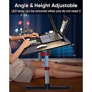 Laptop Desk for Bed with LED Table Lamp, NEARPOW XXL Laptop Bed Tray Desk for Laptop and Writing, Adjustable Bed Table Bed Desk Laptop Stand for Bed or Sofa with Anti-Slip Leather, Removable Stopper