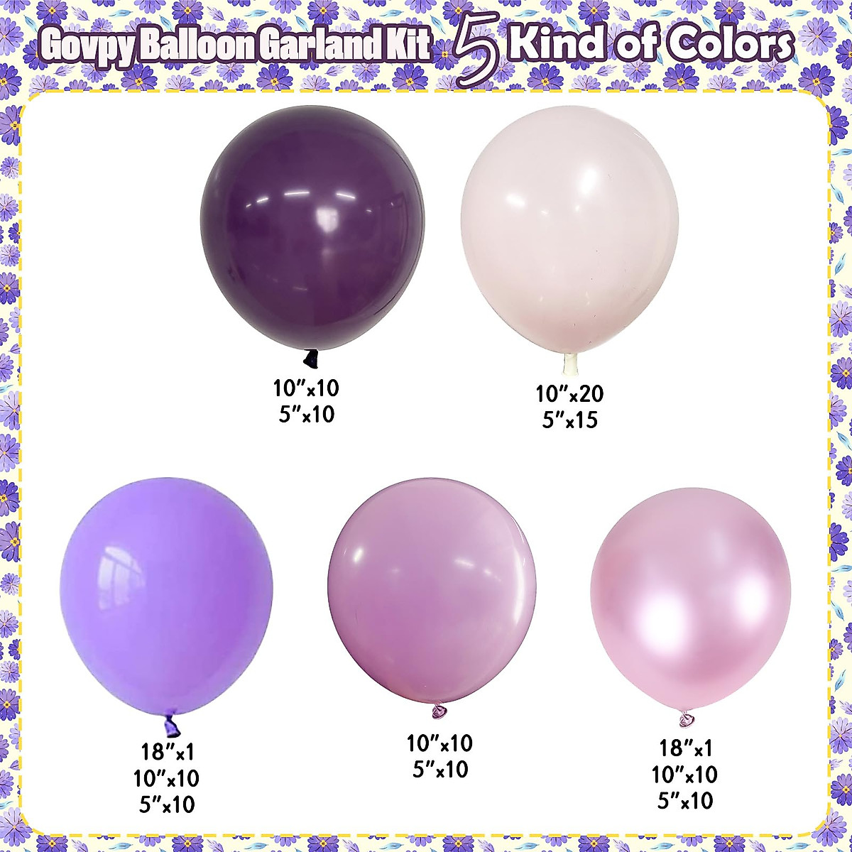 Dusty Purple Pink Balloon Arch Garland Kit, 104Pcs Double Stuffed Lavender Purple Lilac Pastel Pink Metallic Latex Balloons Arch for Girls Women Birthday Baby Bridal Shower Wedding Party Decoration