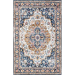 nuLOOM EMI Traditional Stain-Resistant Machine Washable Area Rug, 9' x 12', Blue Multi