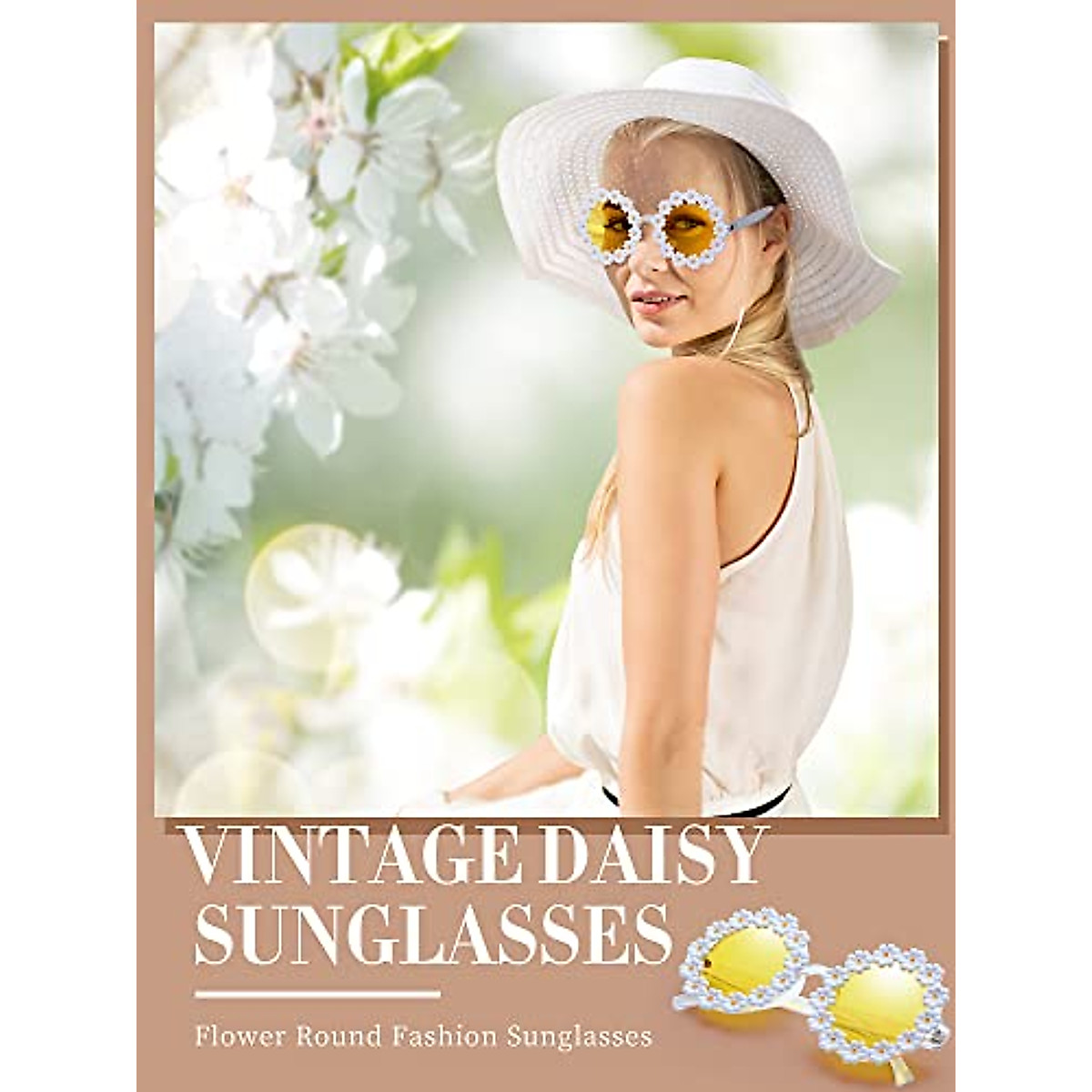 8 Pairs Daisy Sunglasses Disco Festival Sunglasses Fun Flower Sunglasses for Women Retro Floral Round Shape Sunglasses (Multi Colors)