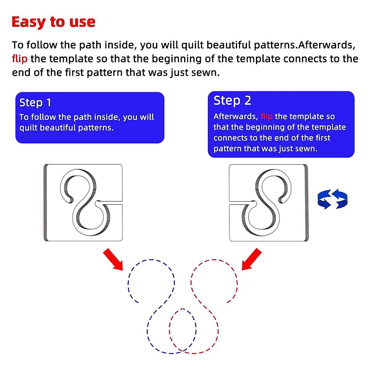 Kapyoo 4Pcs Free Motion Quilting Templates Machine Quilting Templates Quilting Rulers Quitling Design Quilting Supplies Quilting Stencil with Non-Slip Grips (Continuous Line Design Series)