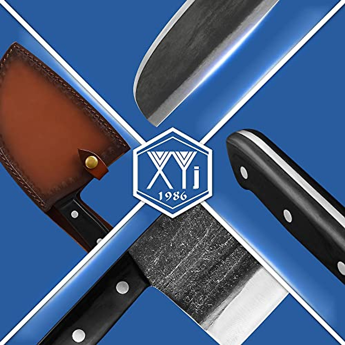 XYJ Full Tang 6.7 Inch Forging Butcher Knife 6.2 Inch Tactical Kitchen Knives 6 Inch Boning Knife With Leather Sheath For Meat Fish Vegetable Cutting Tools