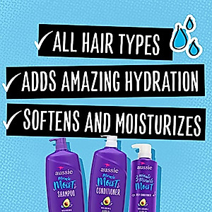 Aussie Miracle Moist Shampoo, and 3 Minute Miracle Deep Conditioner Hair Treatment Bundle, Infused with Avocado & Australian Jojoba Oil, Paraben Free, White, Citrus, 3 Piece Set