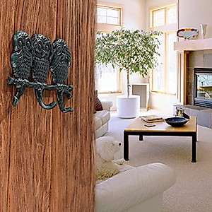 BRASSTAR Cast Iron Owl 3 Hooks See NO Speak NO Hear NO EvilDark Green Retro Wall Coat Hook for Indoor Outdoor Decorative TQGJPT271