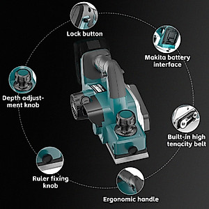 F Finec 3-1/4 Inch Woodworking Hand Planer Compatible with 18V Battery, Cordless Hand Planer Brushless Planer Handheld Planer for Woodworking Power Wood Planer for Home DIY (No battery)