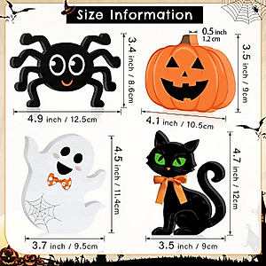 Halloween Wooden Signs Pumpkin Decor, 4PCS Halloween Table Signs Pumpkin Ghost Spider Black Cat Freestanding Rustic Decorative Signs, Halloween Tiered Tray Centerpiece Indoor Decorations for Home